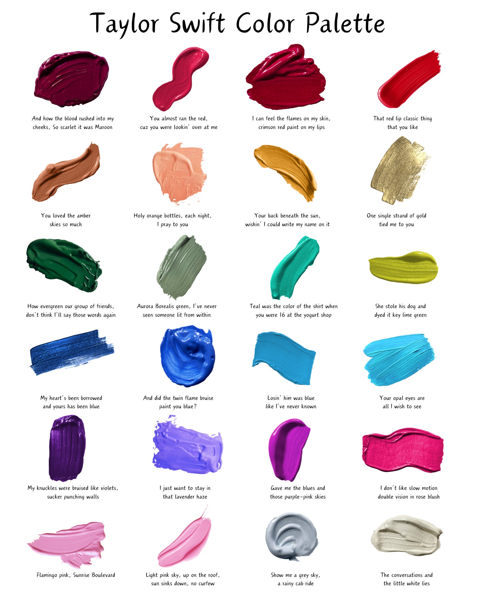 Taylor Swift Color Palette Digital - Etsy