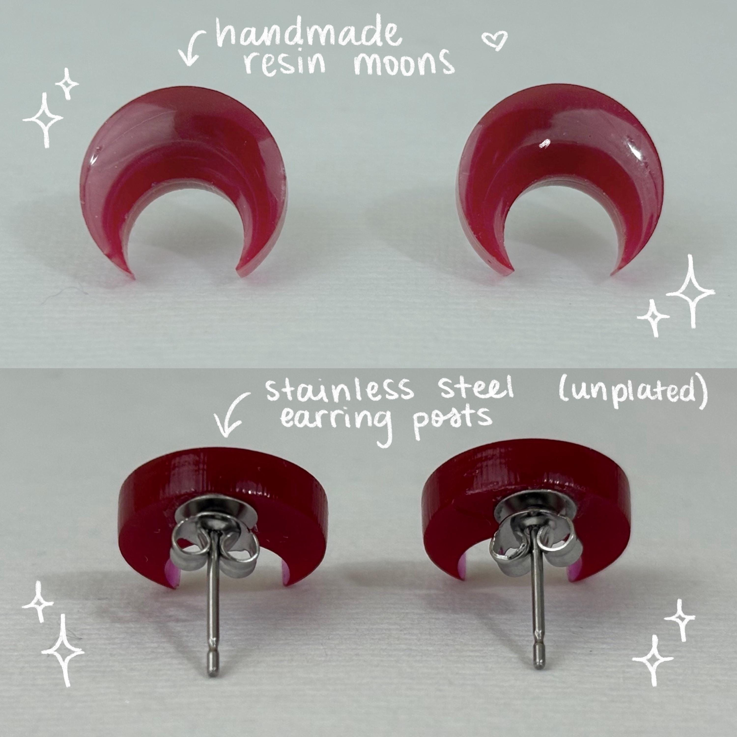 Red Moon Earrings, Inspired by Gundam Gquuuuuux | Handmade Resin Studs ...