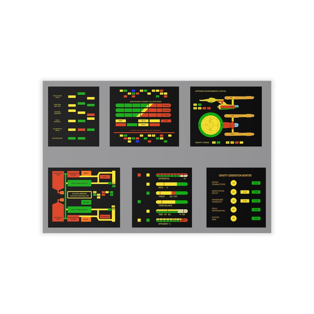 Starship Scale Engineering Bridge Displays Wall Decal Prop Set 2 LCARS ...