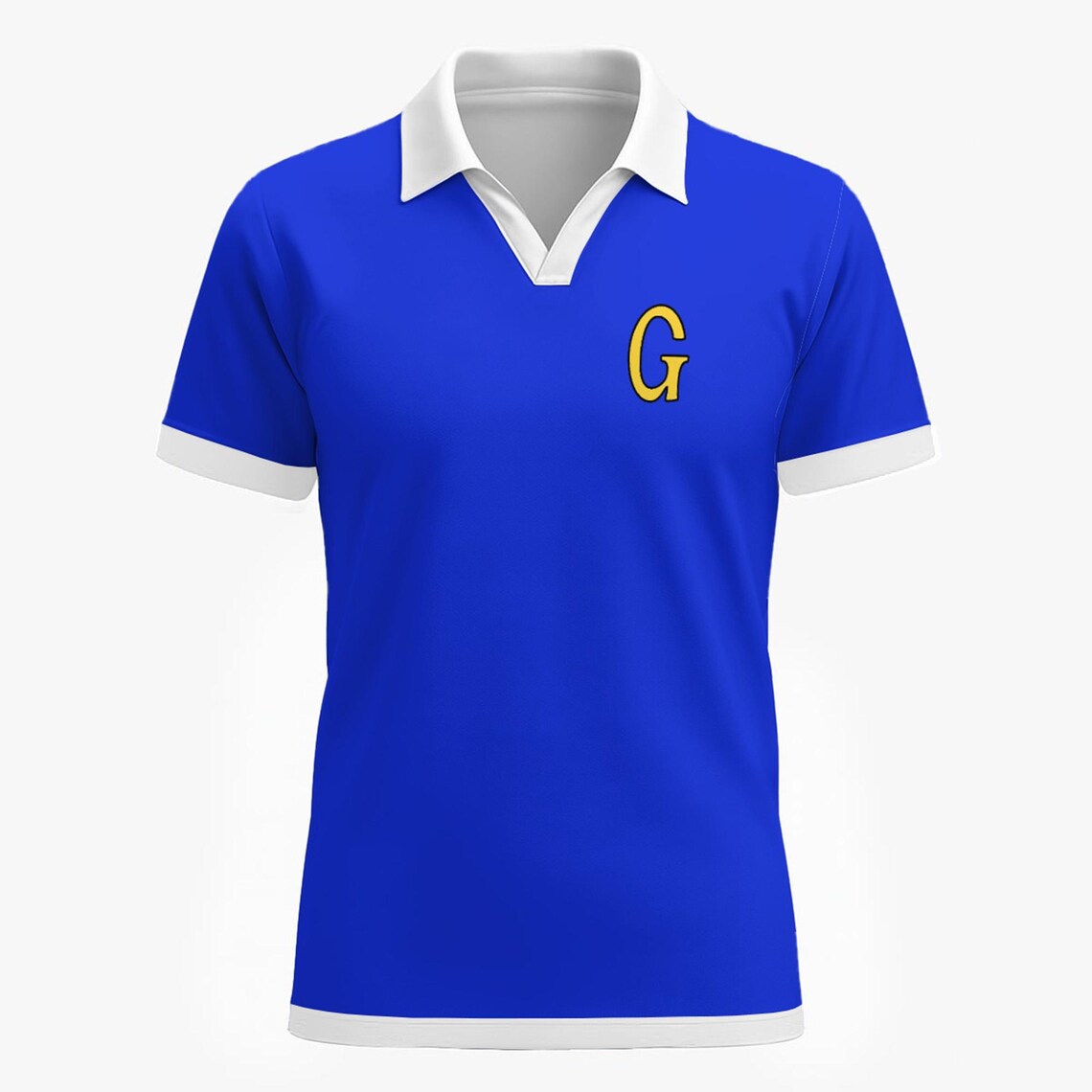 Blue Polo Shirt With White Collar and Accents Featuring an Animated ...
