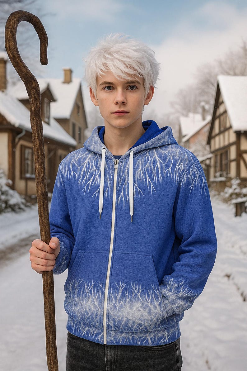 Jack Frost Zip up Hoodie With Pocket and Frosty Ice Print - Etsy