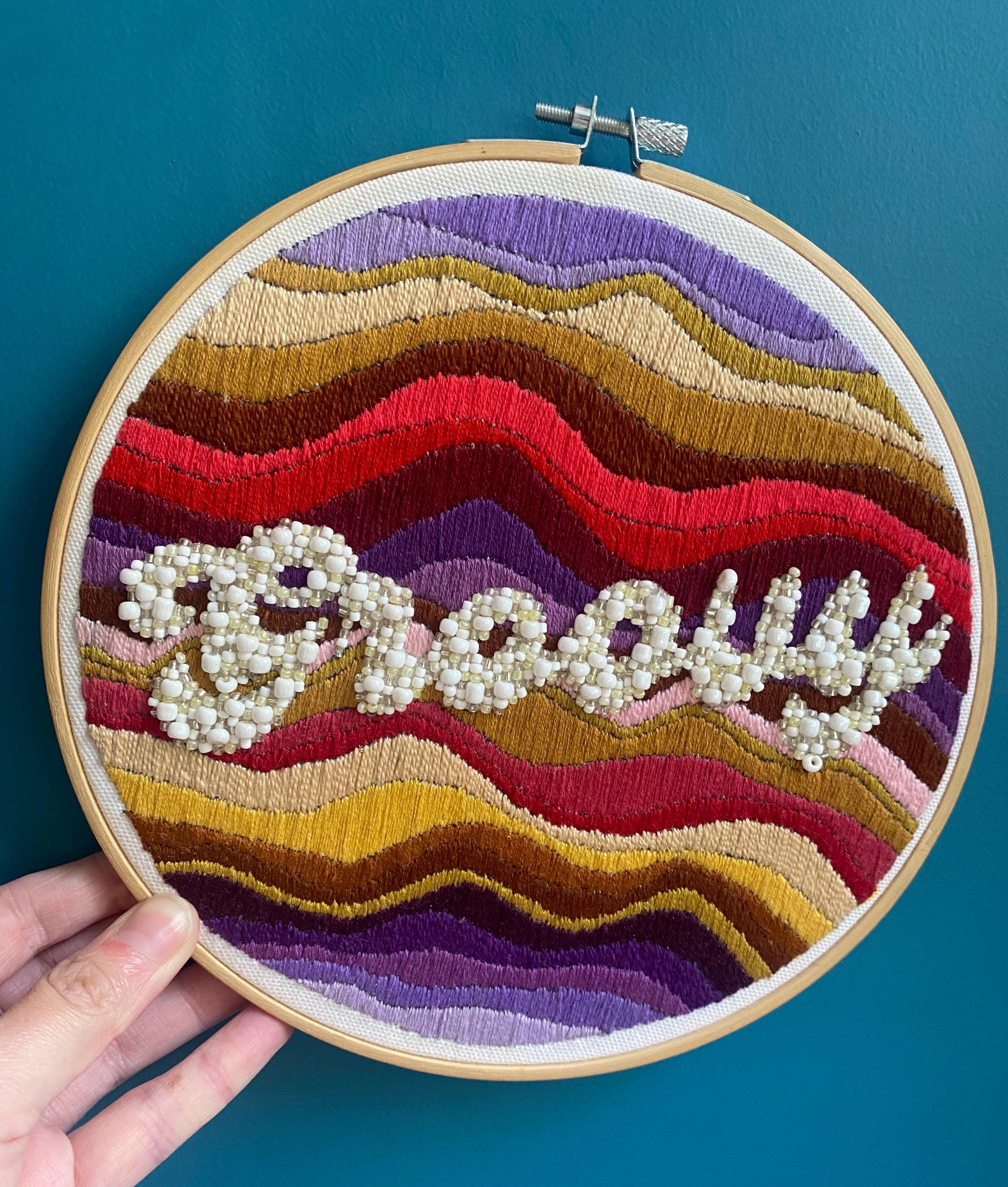 Abstract Groovy Hand Embroidered Wall Art, Unique One of a Kind Wall ...