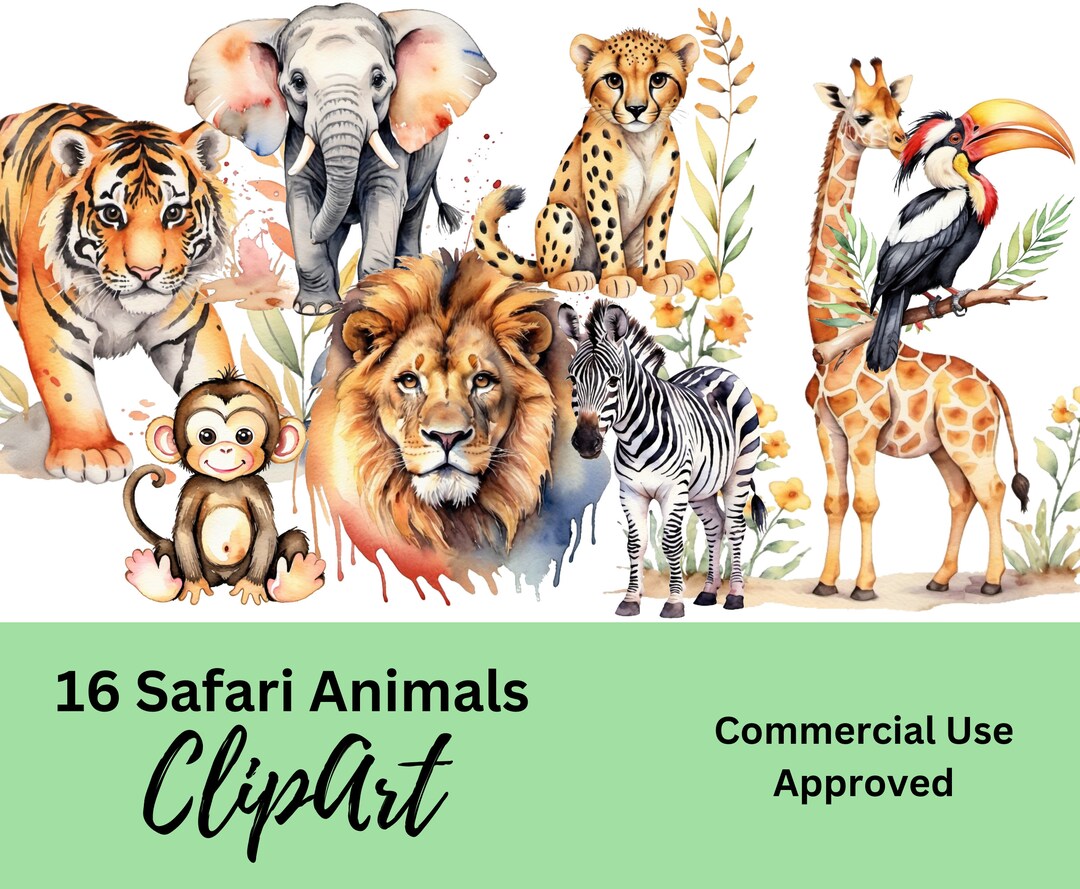 Safari Animals Commercial Clipart Pack of 16 - Etsy