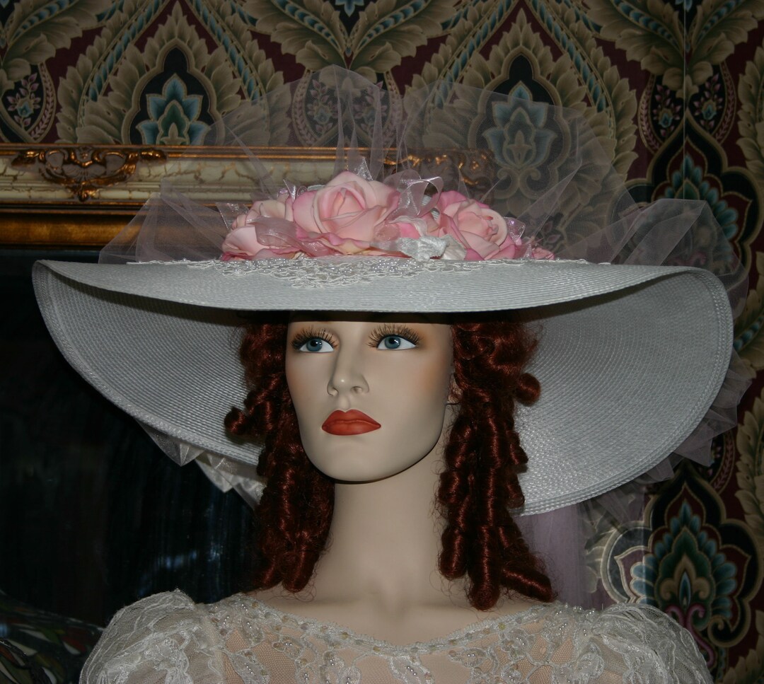 Victorian Southern Belle Hat Wide Brim Tea Party Hat - Sweetheart of ...