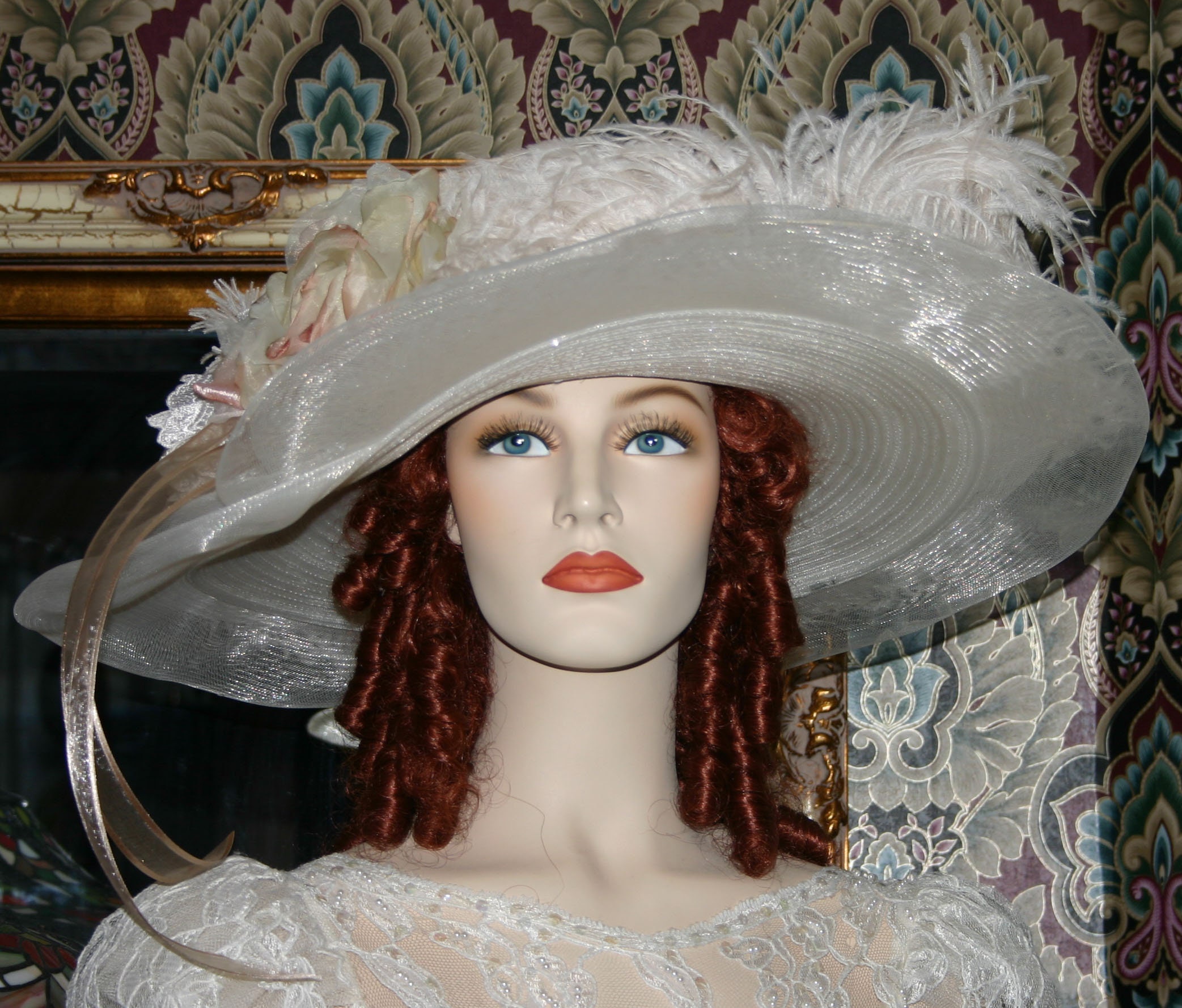 Edwardian Hat Tea Party Hat Derby Day Hat Lace Feathers Hat Handmade ...