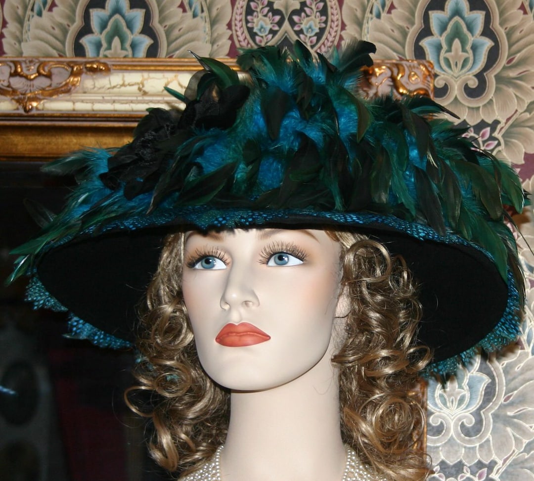 Edwardian Tea Party Hat Wedding Derby Hat Women's Feather Hat Vintage ...
