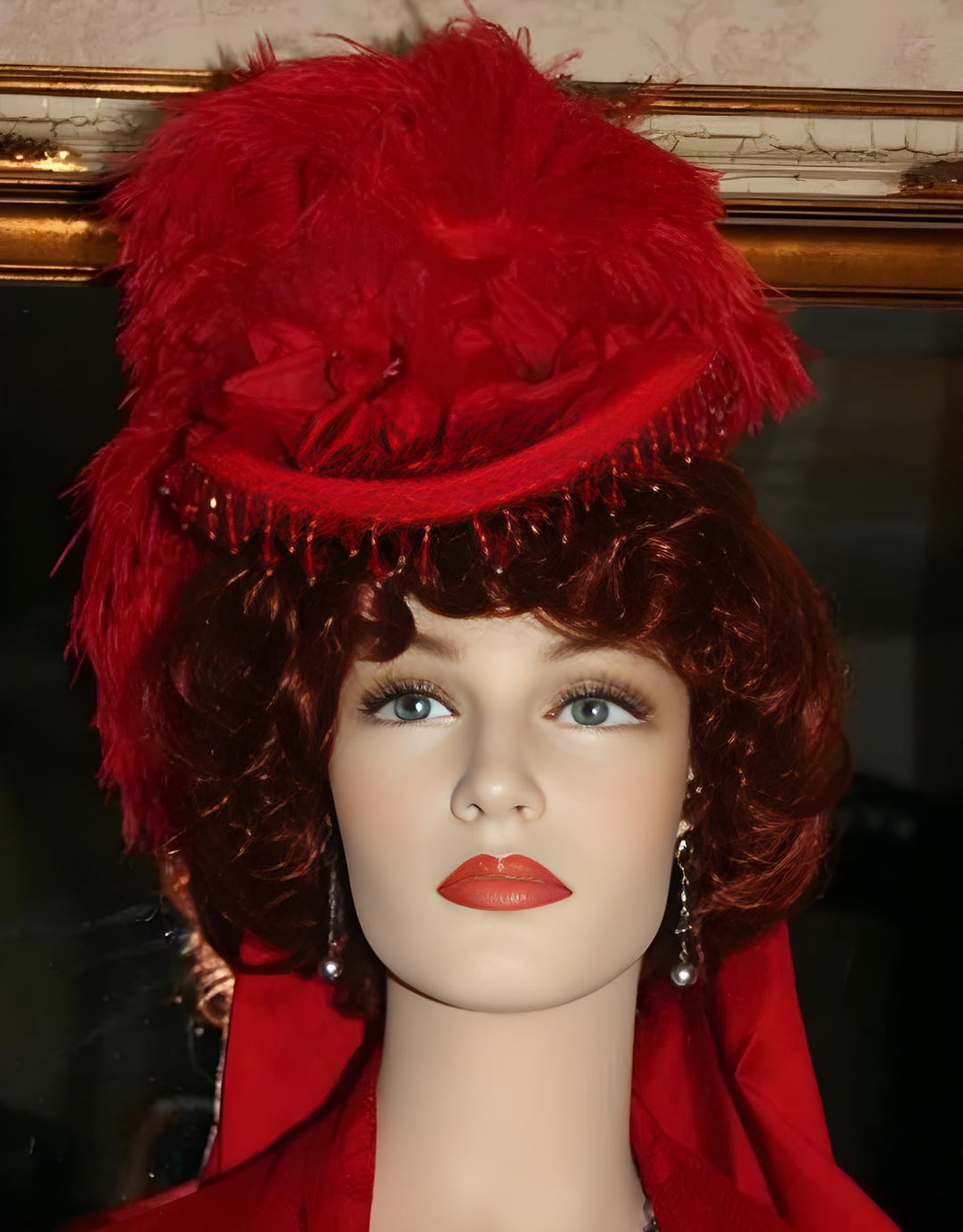 Red Victorian French Fashion Hat: Ostrich Plumes Tea Party Hat - Etsy