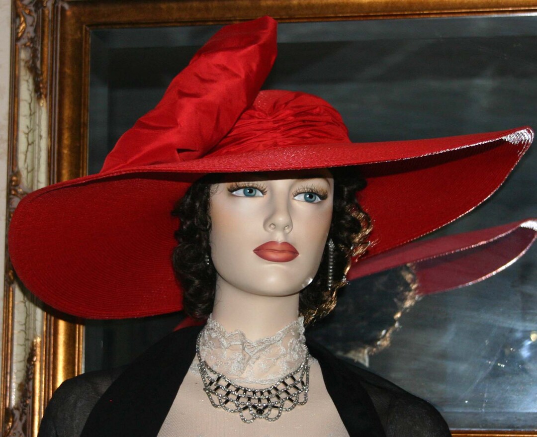Kentucky Derby Women's Hat Edwardian Wide Brim Fashion Hat Red Society ...