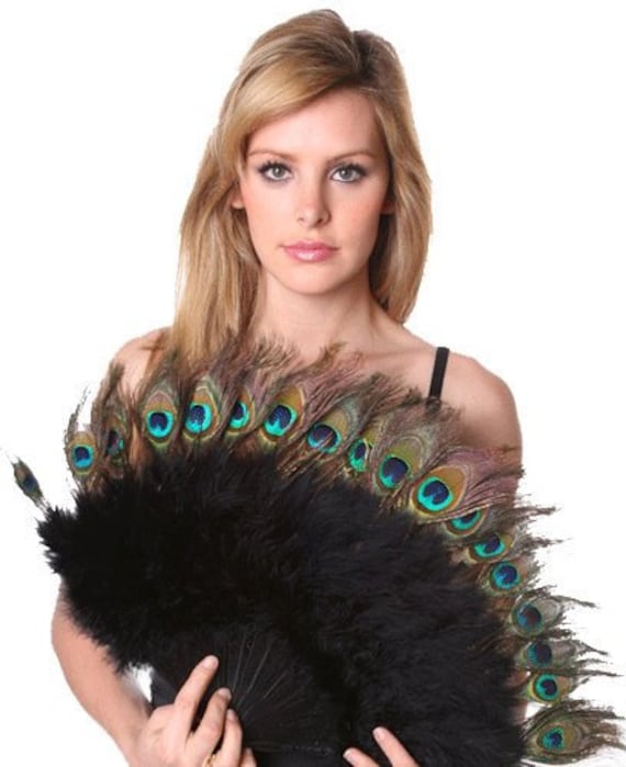 Antique Style Peacock Feather Feather Fan Gem