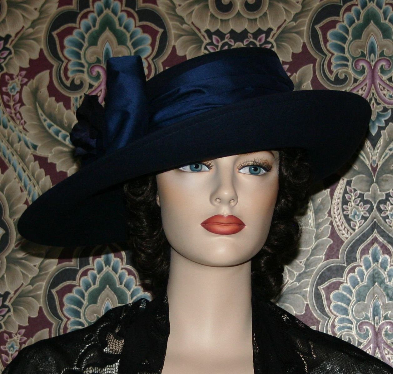 Edwardian Titanic Hat Women's Fashion Hat Navy Blue Tea Party Hat Lady ...