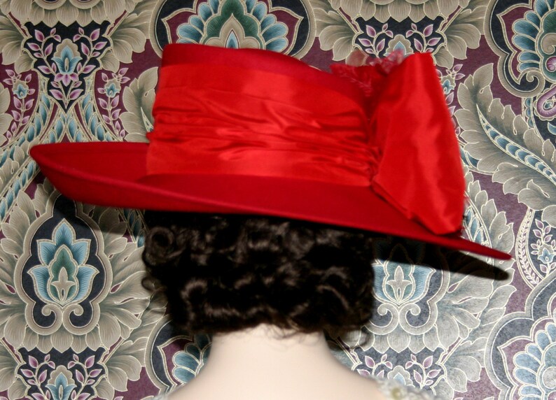 Red Wool Felt Derby Hat: Handmade Edwardian Tea Party Ascot Hat - Lady ...