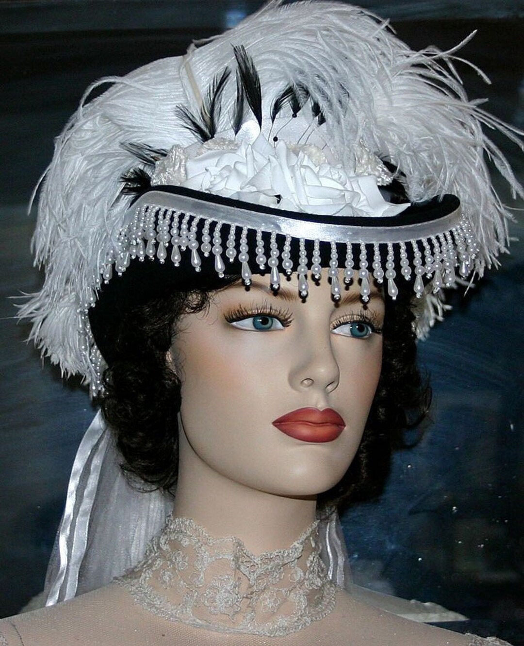Victorian Wedding French Hat Tea Party Handmade Hat Black White SASS ...