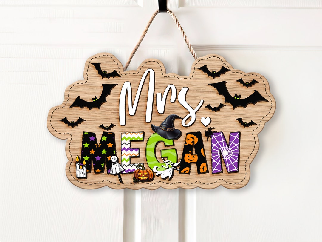 Custom 3D Teacher Door Sign, Personalized Name Halloween Teacher Sign ...