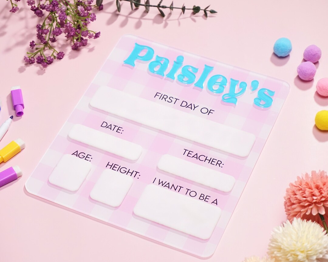 Personalized Acrylic First Day of School Sign – Plaid Custom Name - Etsy