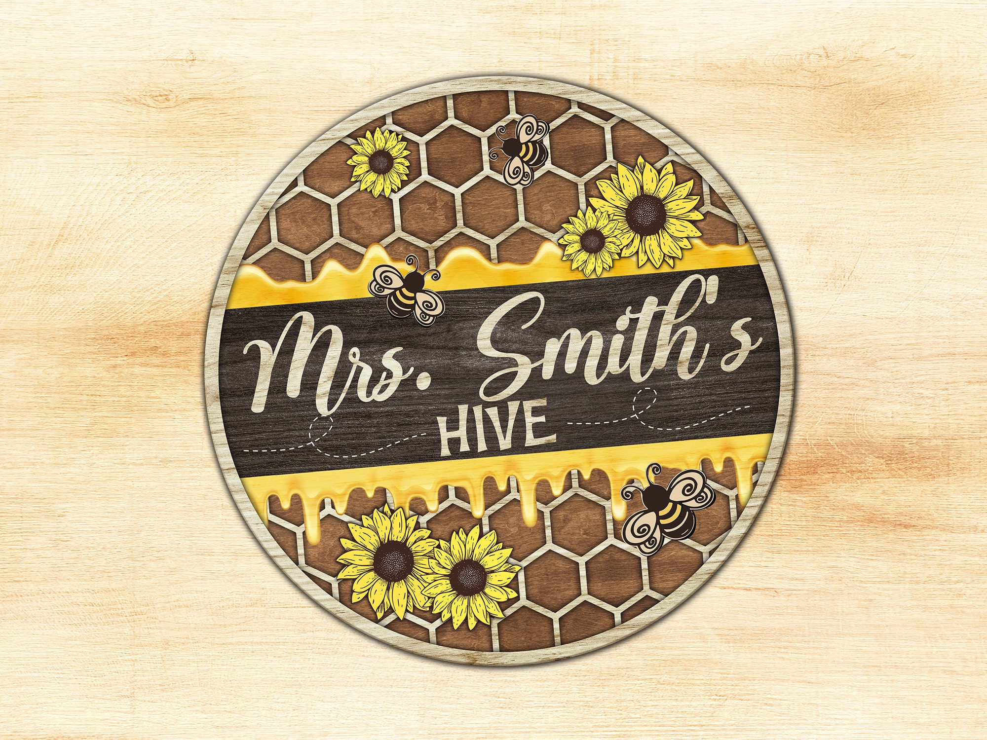 Custom 3D Teacher Door Sign, Personalized Bee Hive Sign, Classroom ...