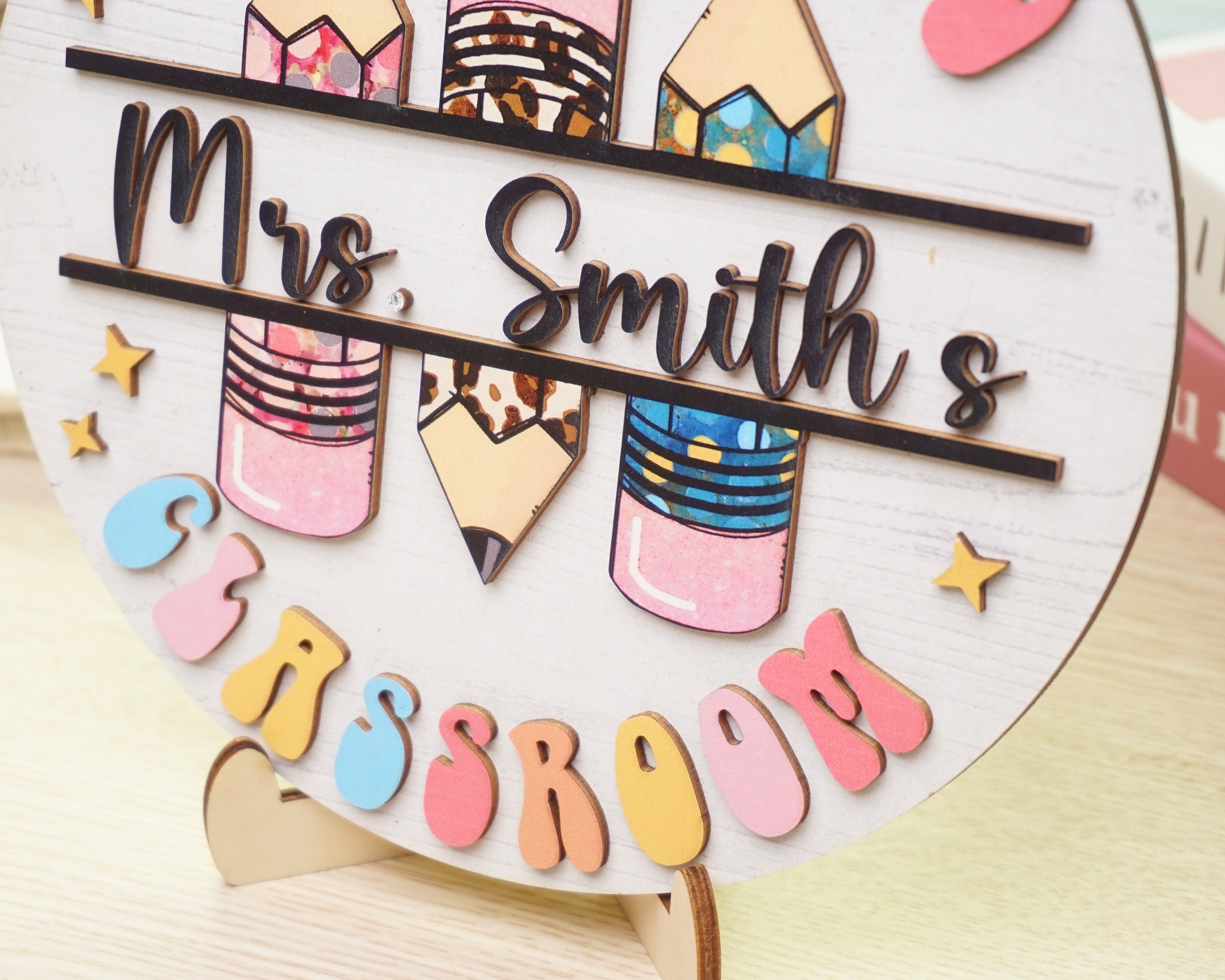 Personalized Teacher Name Sign, Multi-layer Teacher Name Sign, Pencil ...