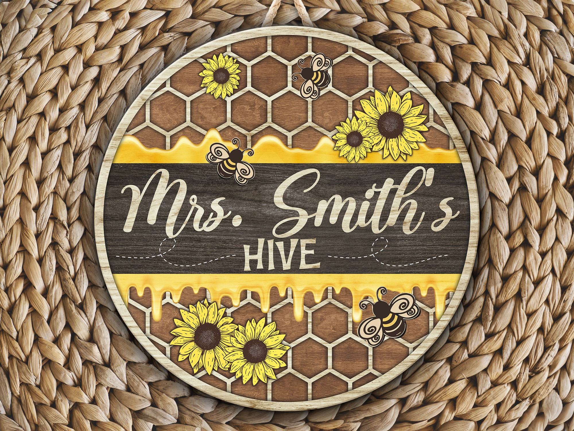 Custom 3D Teacher Door Sign, Personalized Bee Hive Sign, Classroom ...