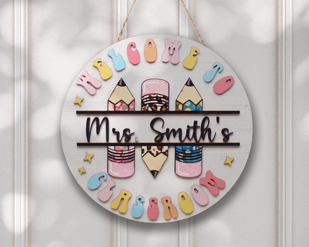 Personalized Teacher Name Sign, Multi-layer Teacher Name Sign, Pencil ...