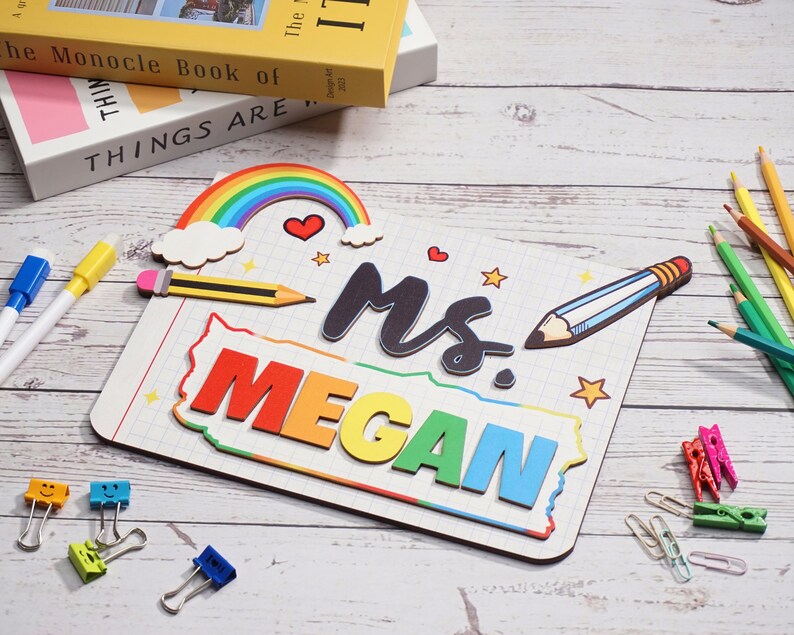 Personalized Square Teacher Name Sign, 2 Layer Custom Name Teacher Sign ...