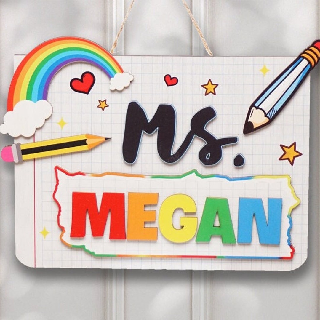 Personalized Square Teacher Name Sign, 2 Layer Custom Name Teacher Sign ...