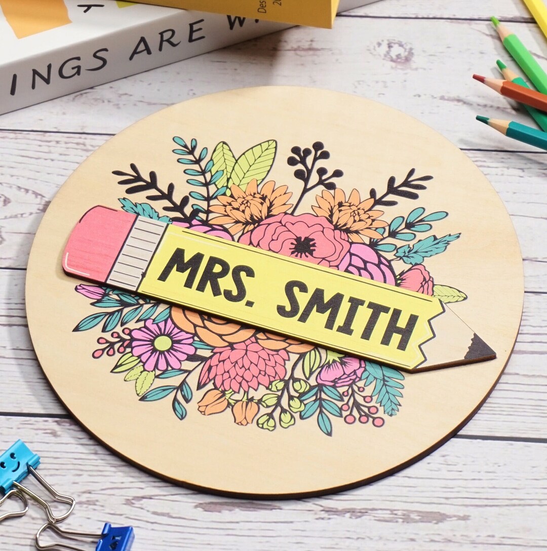 Personalized Teacher Door Sign, Multi-layer Teacher Name Sign, Pencil ...