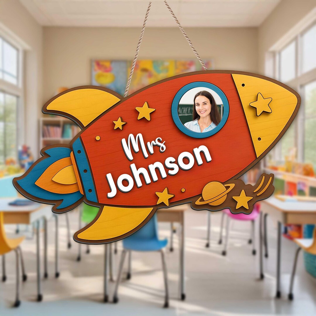 Personalized Rocket 3D Teacher Door Sign With Photo – Custom Space ...