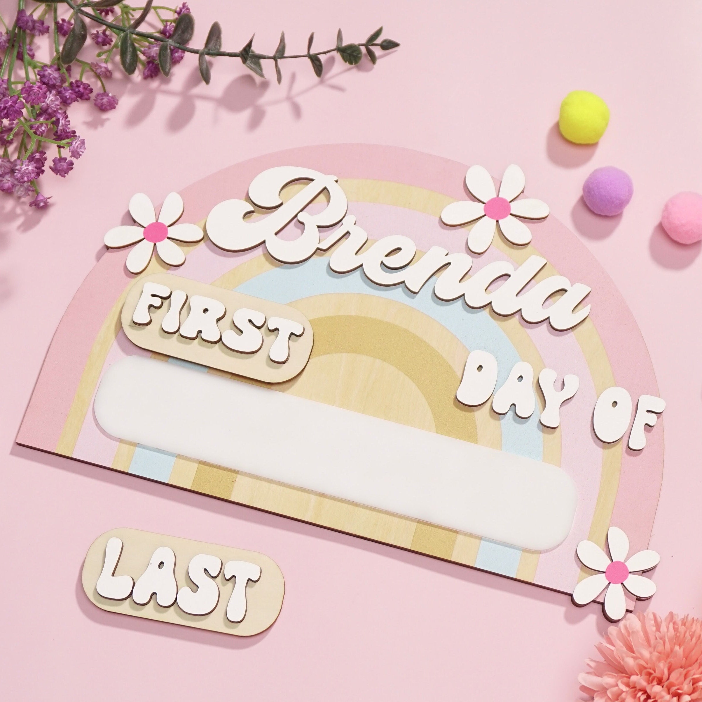 First Day & Last Day of School Sign Rainbow Shape Acrylic Reusable ...