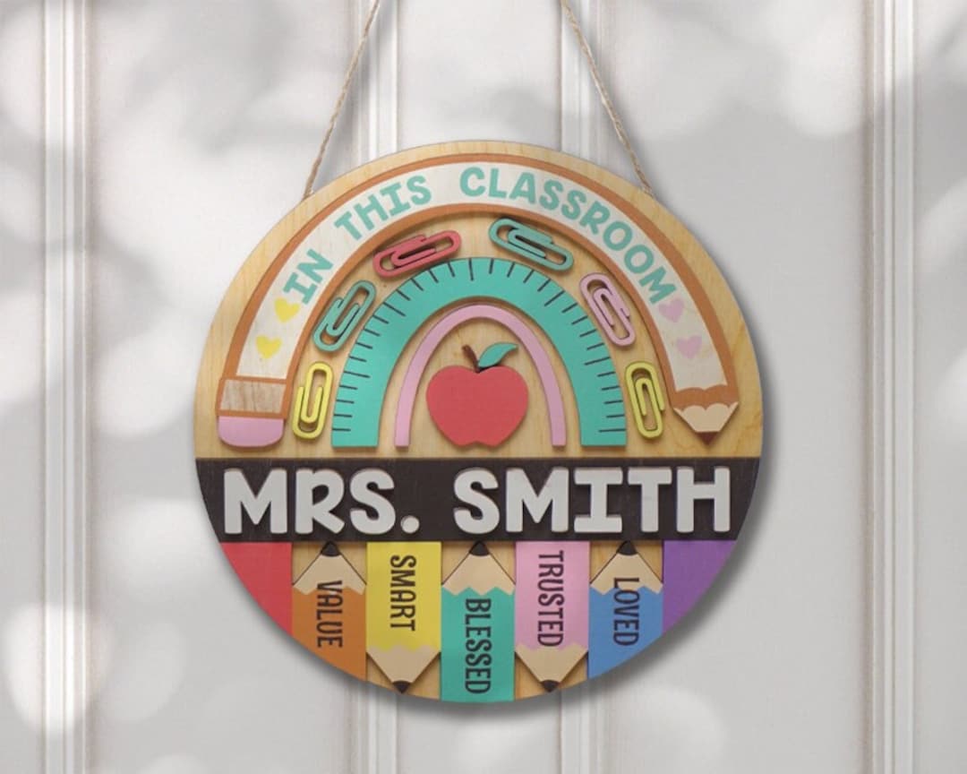 Personalized Teacher Name Sign, Multi-layer Teacher Name Sign, Rainbow ...