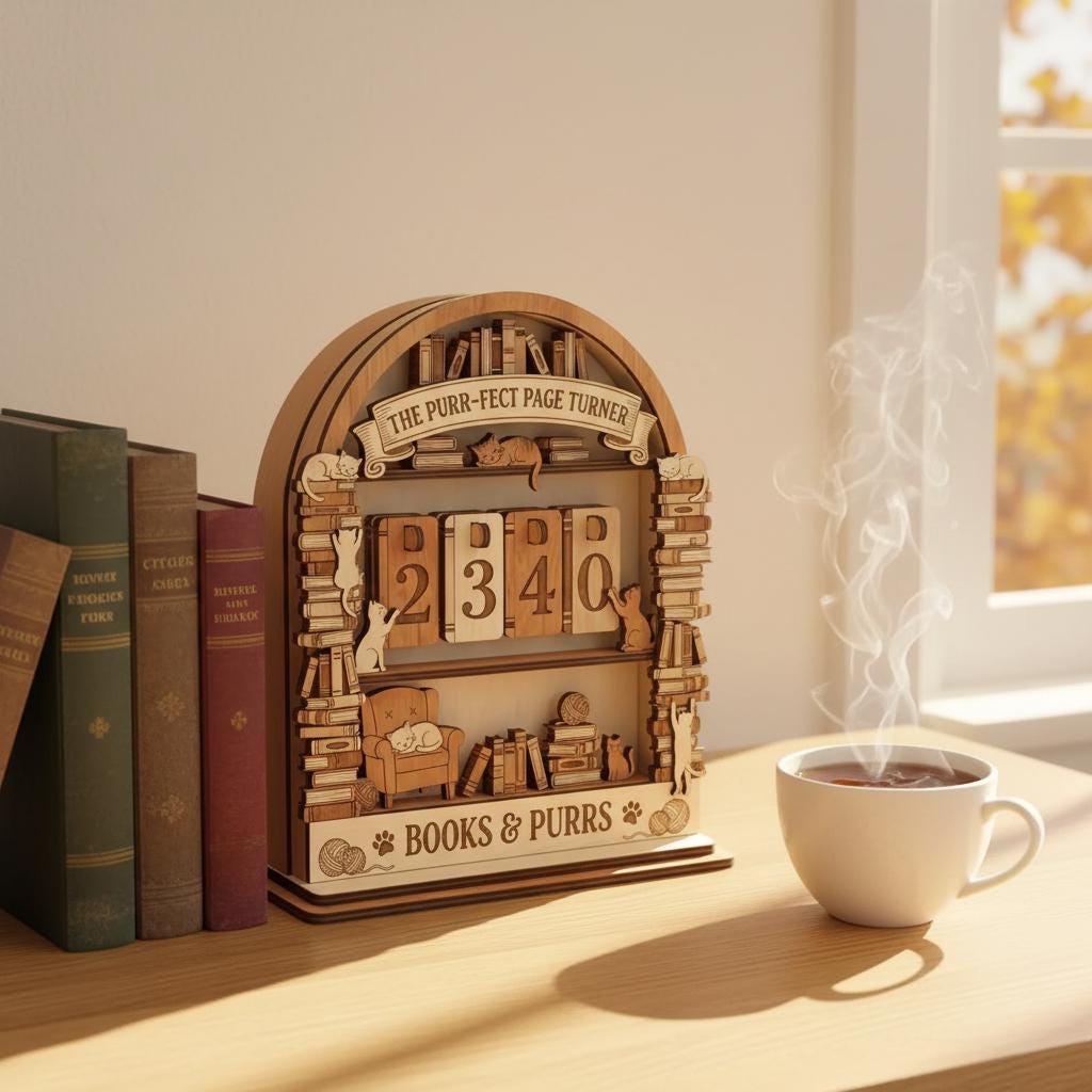 Personalized Wooden Book Tracker for Cat Lovers Custom Reading Goal ...