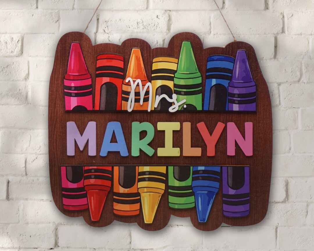 Custom 3D Teacher Door Sign, 2 Layer Crayon Teacher Name Sign, Multi ...