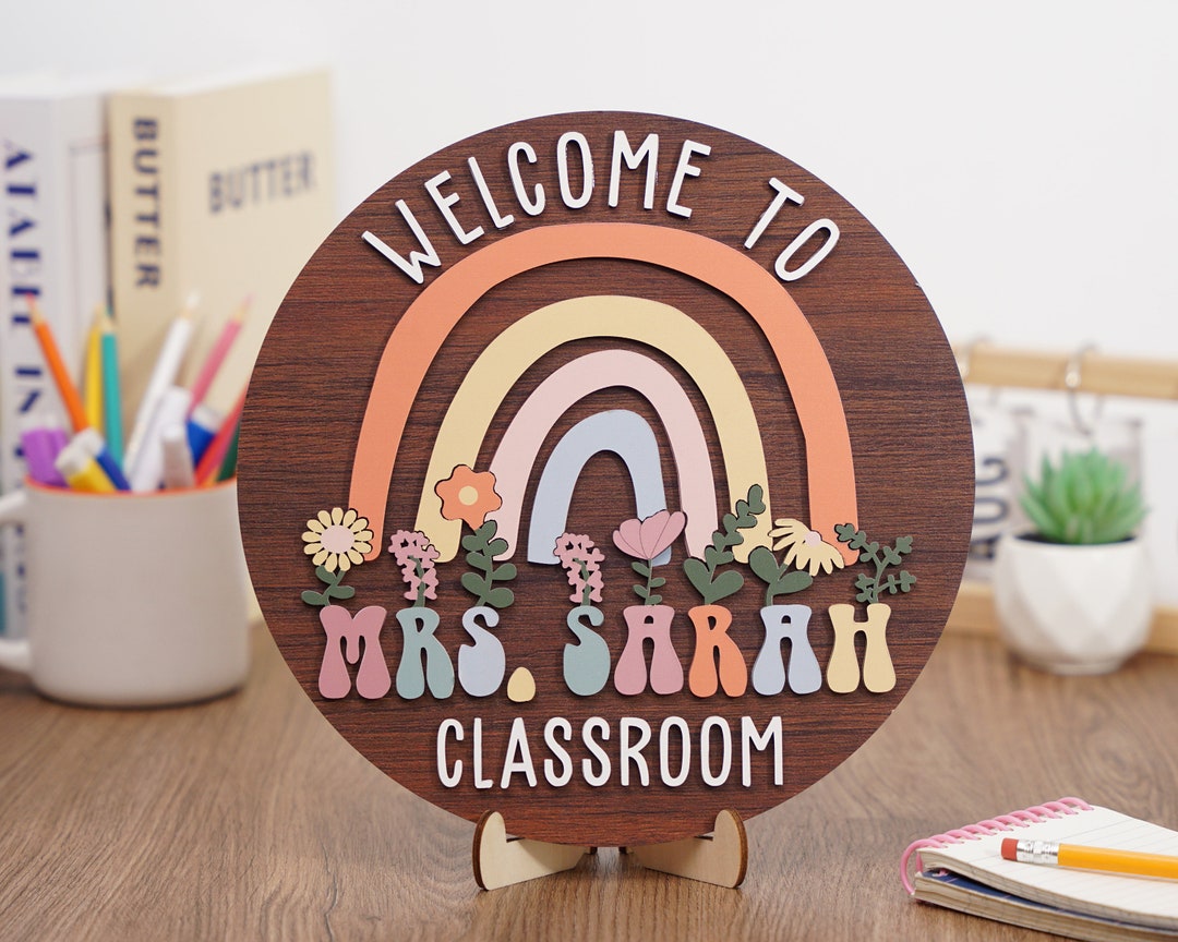 Custom 3D Teacher Door Sign, Rainbow Classroom Door Hanger, Classroom ...