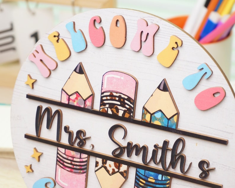 Personalized Teacher Name Sign, Multi-layer Teacher Name Sign, Pencil ...