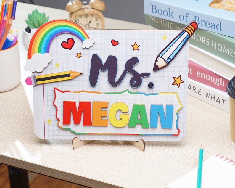Personalized Square Teacher Name Sign, 2 Layer Custom Name Teacher Sign ...