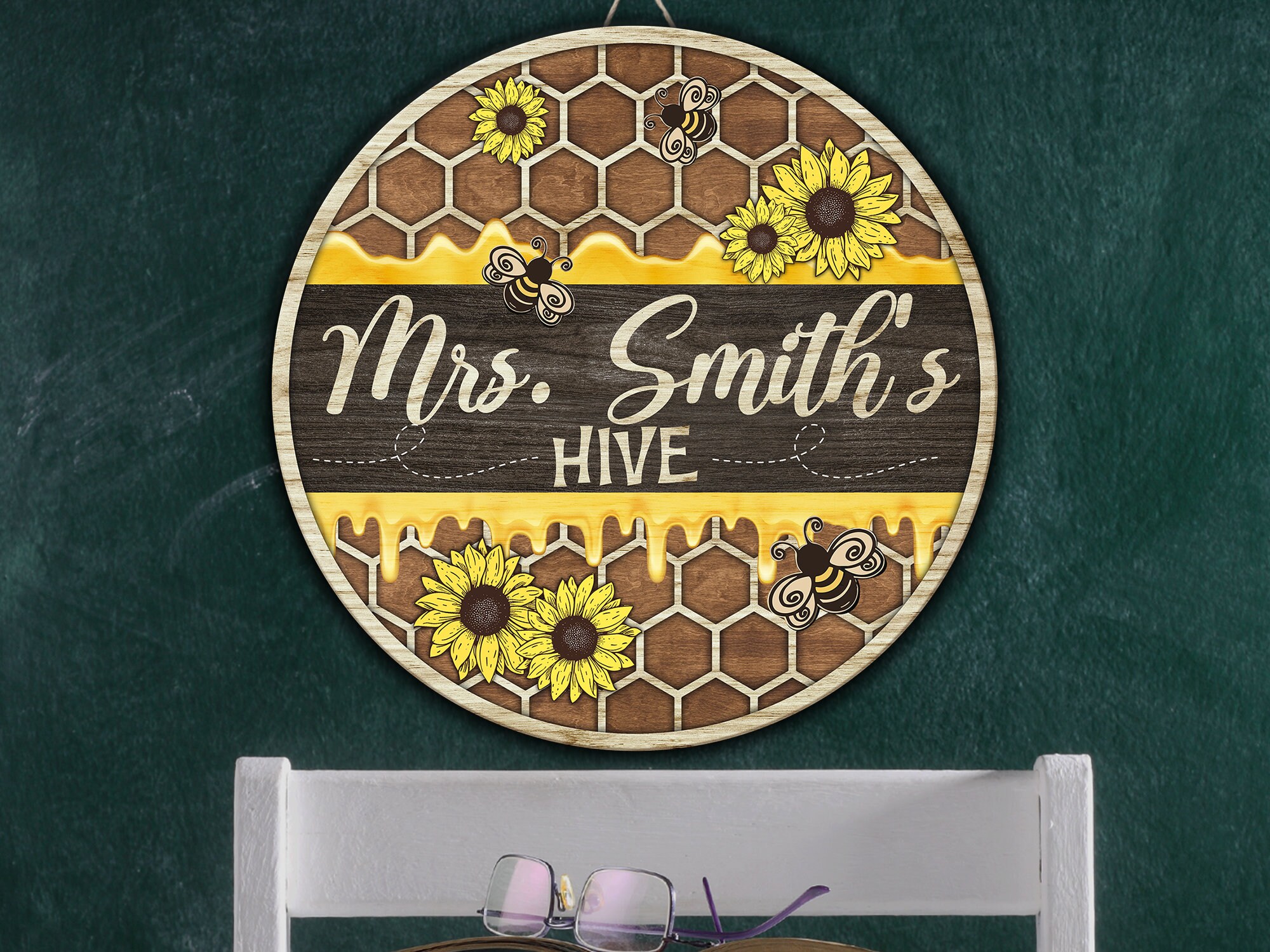Custom 3D Teacher Door Sign, Personalized Bee Hive Sign, Classroom ...