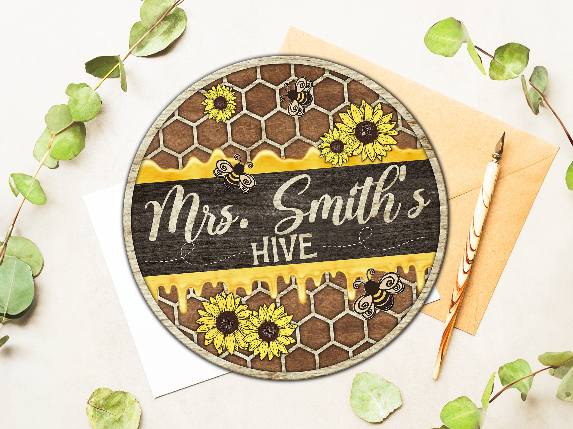 Custom 3D Teacher Door Sign, Personalized Bee Hive Sign, Classroom ...