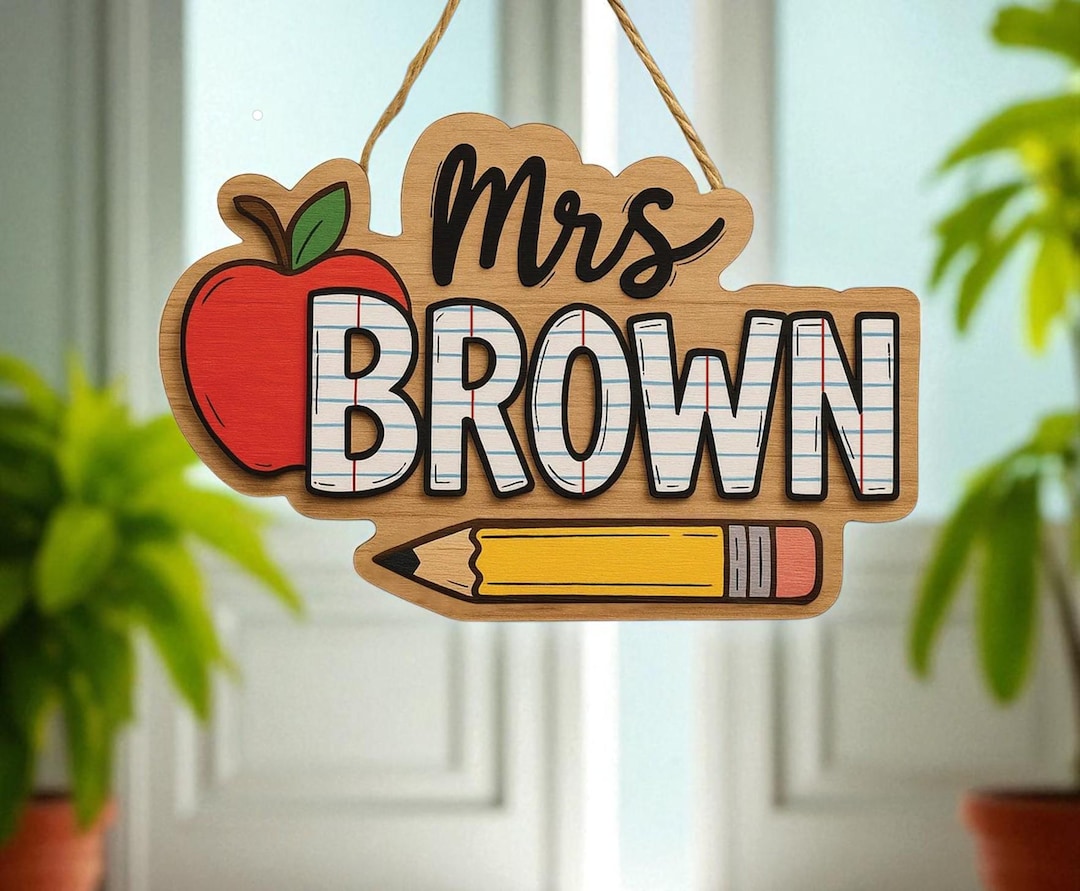 Personalized 3D Wooden Teacher Door Sign – Custom Classroom Door Hanger ...