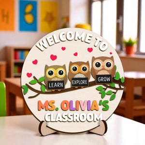 Personalized Owl Teacher Door Sign – Custom Classroom Welcome Sign With ...