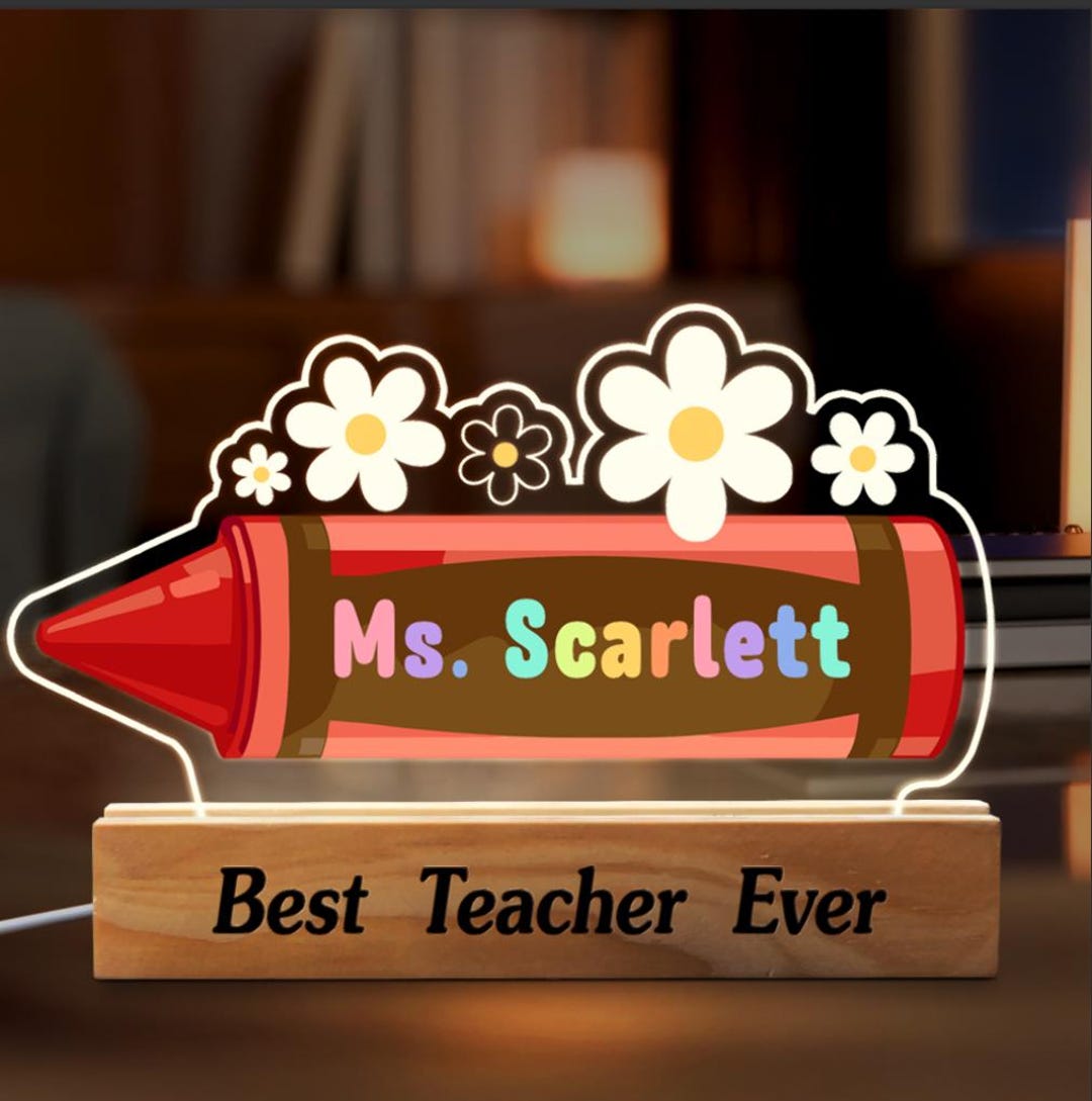 Personalized Teacher Name Plate LED Light – Crayon Desk Sign With ...