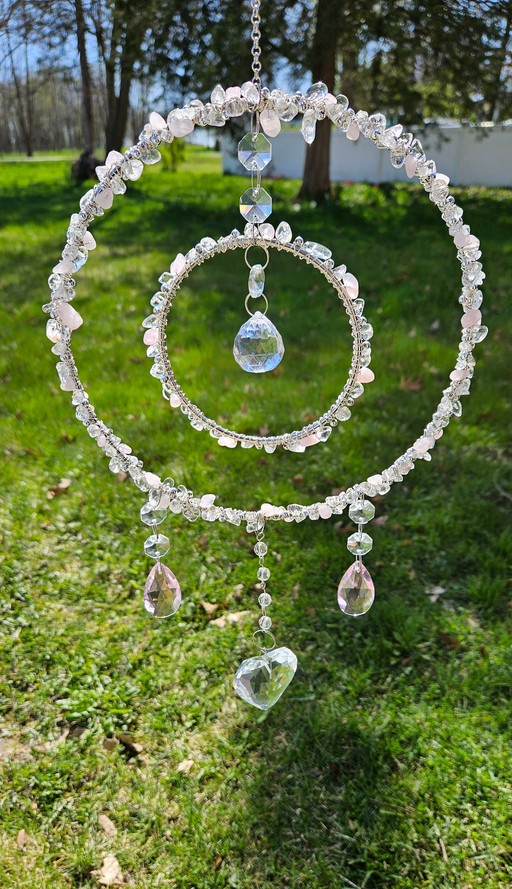Bella - Rose Quartz & Clear Quartz Double Circle Suncatcher - Etsy