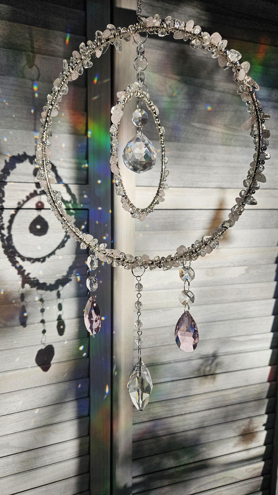 Bella - Rose Quartz & Clear Quartz Double Circle Suncatcher - Etsy