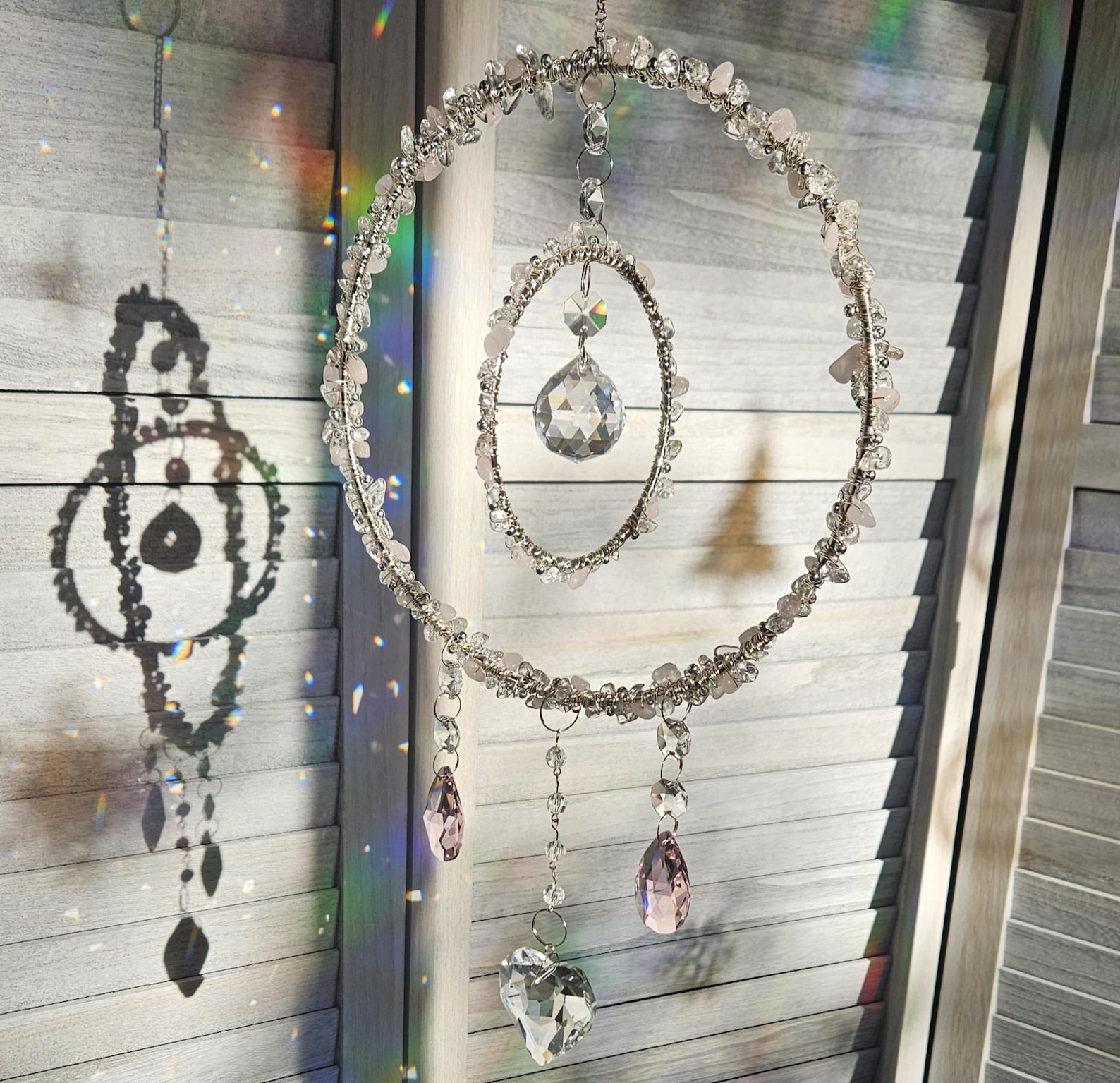 Bella - Rose Quartz & Clear Quartz Double Circle Suncatcher - Etsy