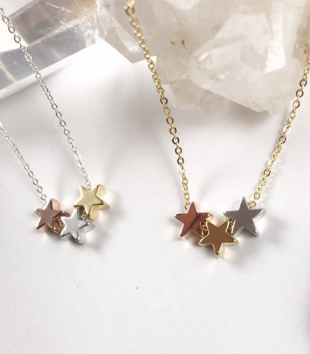 Triple Star Mixed Metal Necklace - Etsy