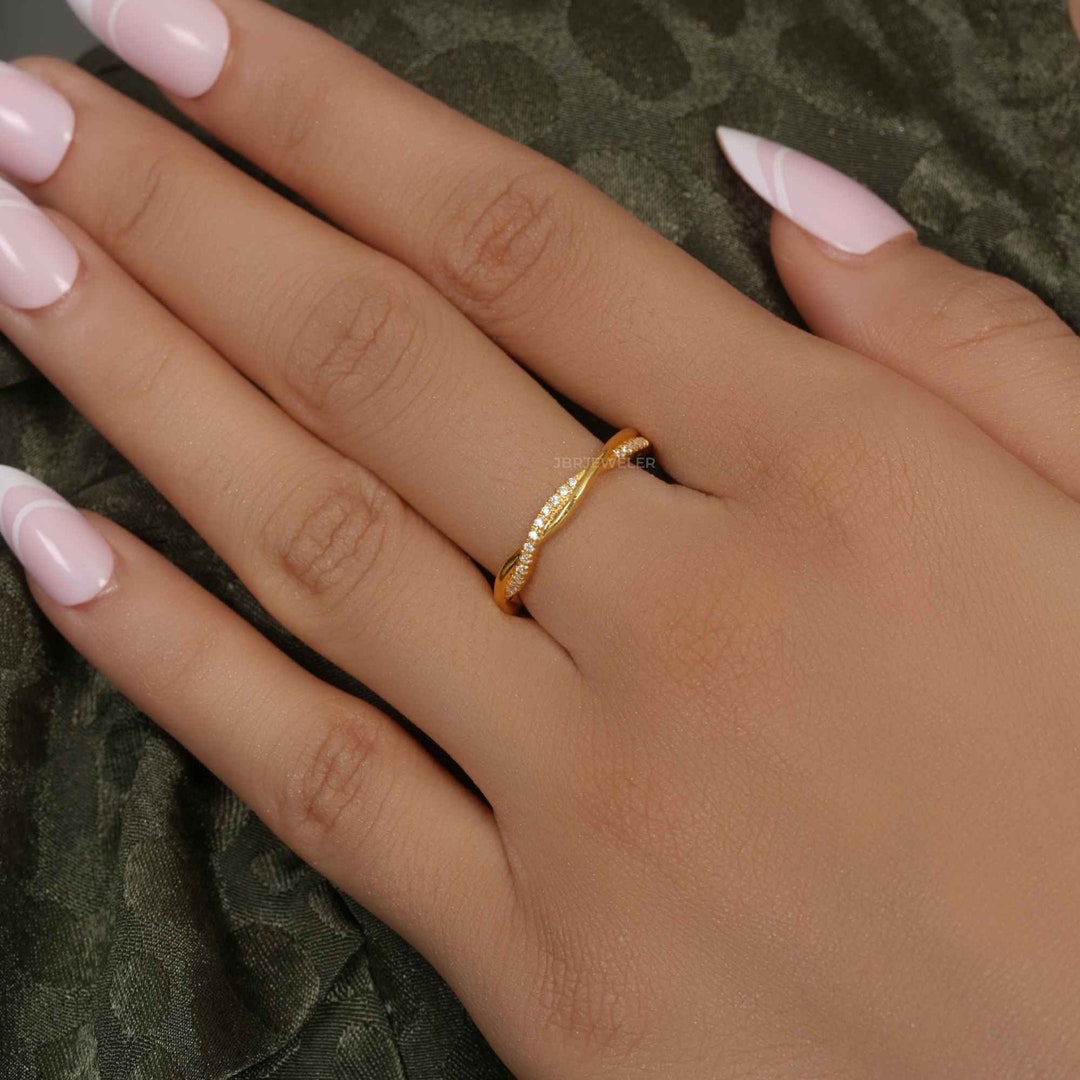 Infinity Twist Wedding Band, 14k Solid Gold Lab Grown Diamond Ring ...