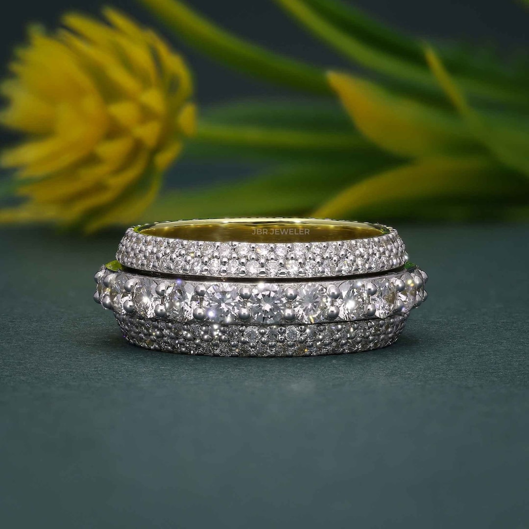 Stress Relief Fidget Ring, Lab Grown Diamond Spinner Ring, 10K,14K,18K ...