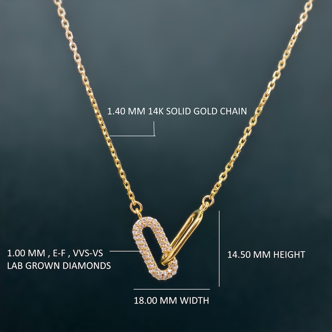 Paperclip Pave Set Pendant Necklace, Interlocking Diamond Pendant, 14k ...