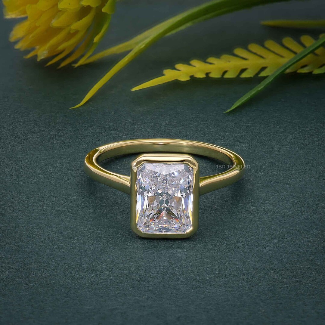 Bezel Radiant Cut Engagement Ring, Gold E/VS1 IGI 1-1.5-2 CT Lab Grown ...