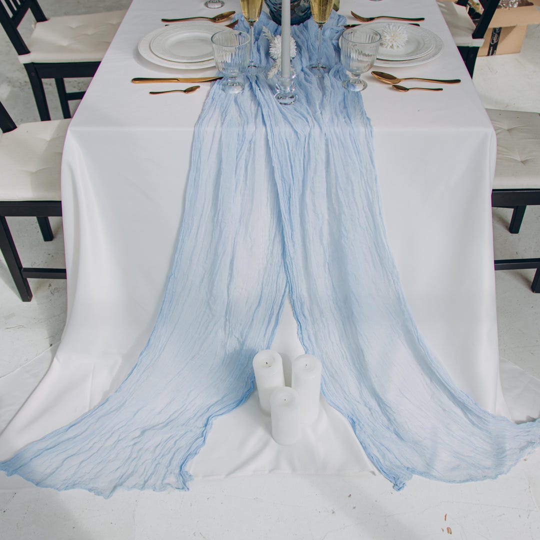 Light Blue Cheesecloth Table Runner Wedding Table Decor Hand Dyed Gauze ...