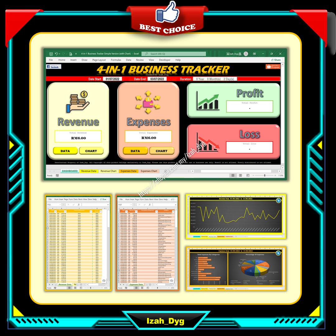 4-in-1 Business Tracker Simple Version Income Revenue Sales Tracker ...