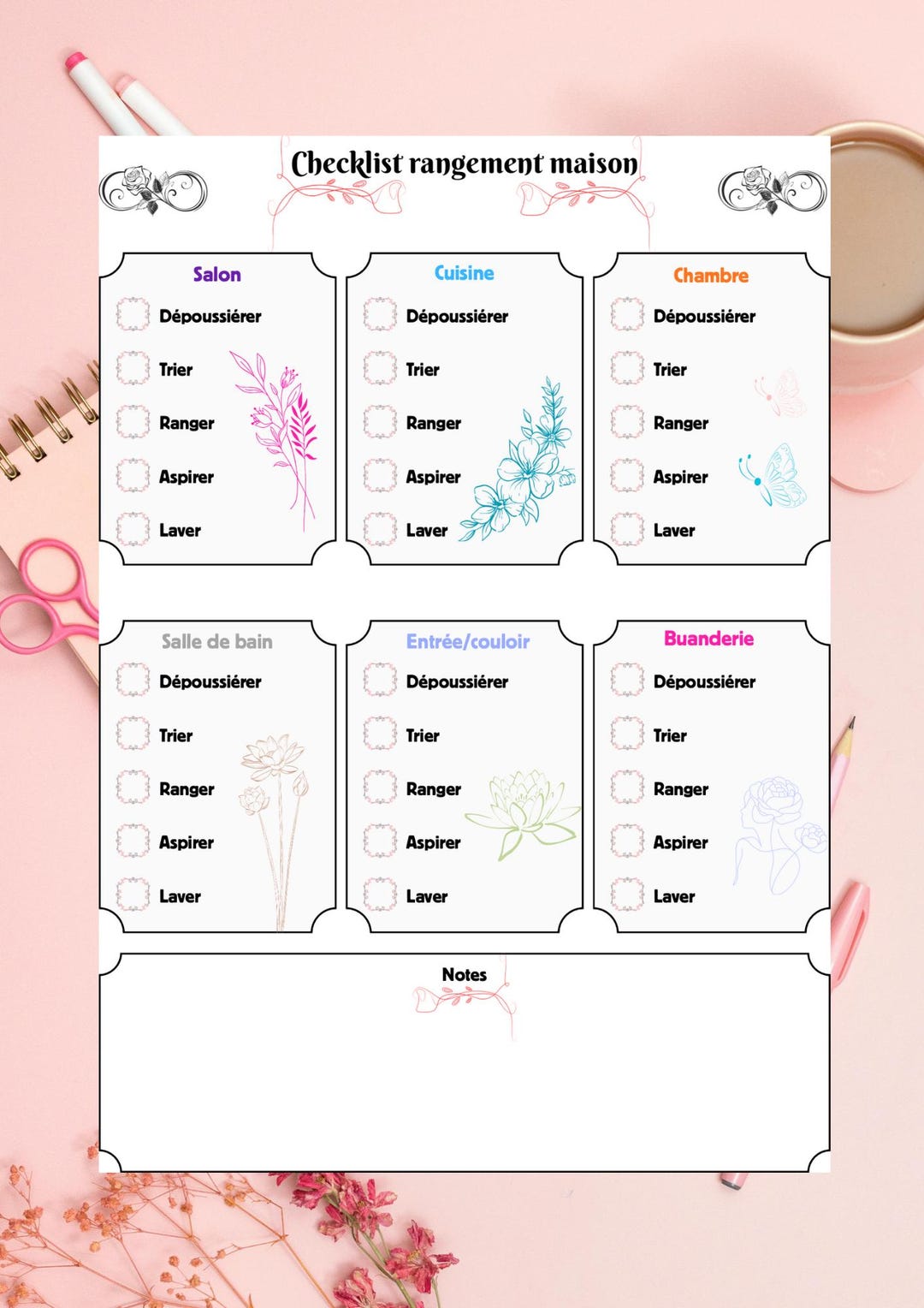 Printable Home Cleaning Checklist: Organizing Household Households and ...