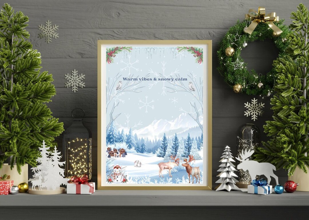 Winter Poster | Snowy Mountain Art Print | Cozy Winter Wall Decor ...